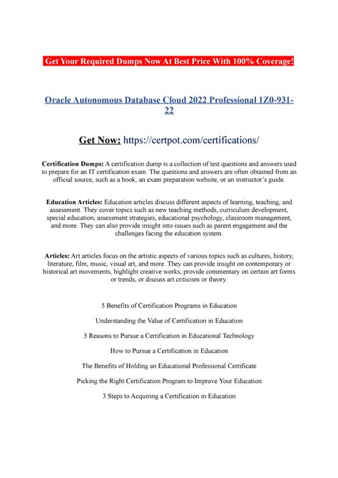 Oracle Autonomous Database Cloud 2022 Professional 1z0 931 22 Get Your Required Dumps Now At
