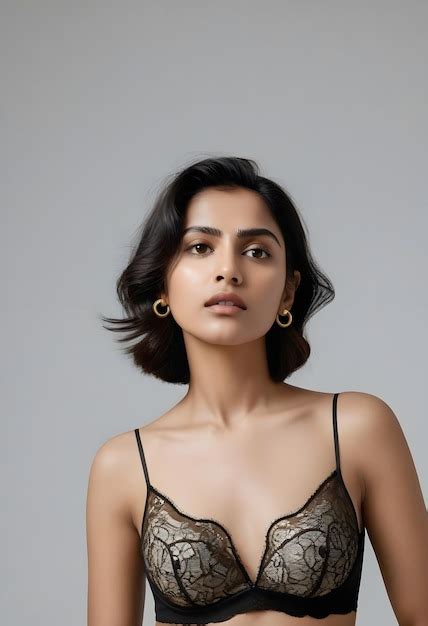 Portrait Of Beautiful Indian Asian Fashion Model Focused Red Bra