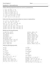 Algebra 2 Polynomial Review Adding Subtracting Multiplying Course Hero