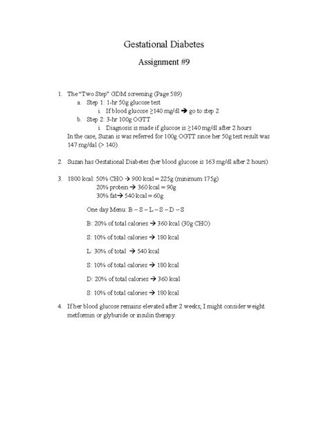 Gestational Diabetes Assignment 9 Gestational Diabetes Assignment 1