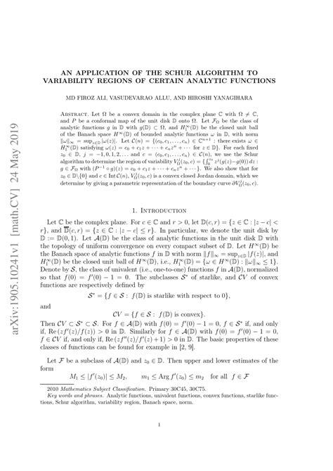pdf an application of the schur algorithm to variability regions of