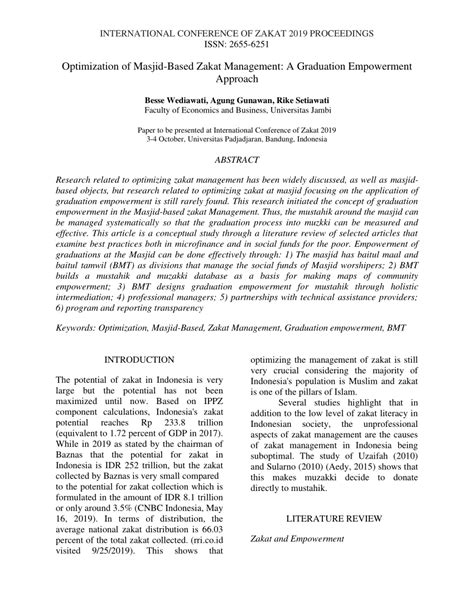 Pdf Optimization Of Masjid Based Zakat Management A Graduation Empowerment Approach