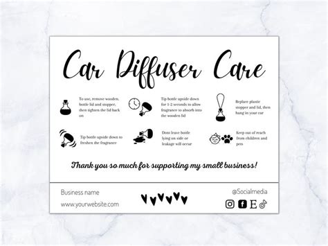 Car Diffuser Care Card Car Diffuser Instructions Editable Car Scent