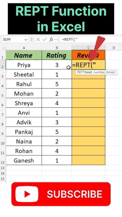Rept Function In Excelexcel Rept Formulaexcelexceltutorialexcelformulaexcelshorts