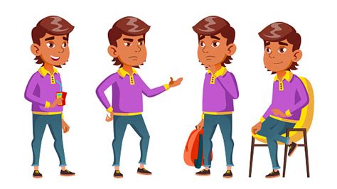 아랍 무슬림 소년 벡터를 설정 합니다 초등 학생 도서관도 서 읽기 강당 우정 포즈 아름다움 웹 브로셔 포스터 디자인 고립 된 만화 삽화 가리기에 대한 스톡 벡터 아트 및