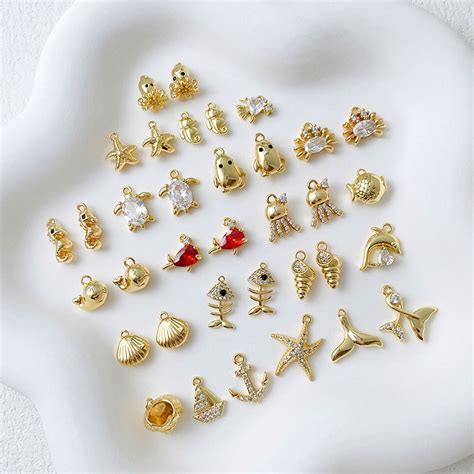 手工飾品diy手作材料配件 14k包金保色鍍真金海洋小生物吊墜diy手工飾品手鍊項鍊耳飾配件材料零組件 蝦皮購物