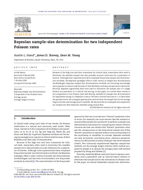 Pdf Bayesian Sample Size Determination For Two Independent Poisson Rates