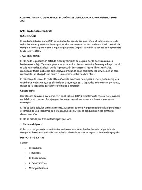Comportamiento De Variables Económicas De Incidencia Fundamental