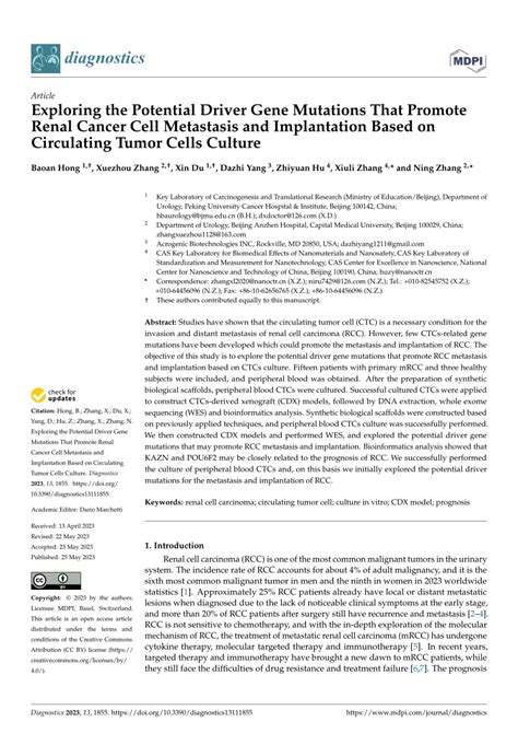 Pdf Exploring The Potential Driver Gene Mutations That Promote Renal Cancer Cell Metastasis