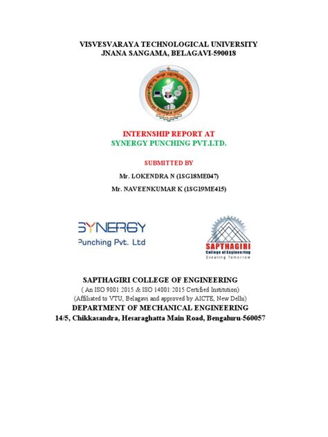Vtu Internship Report At Synergy Punching Pdf Welding Construction
