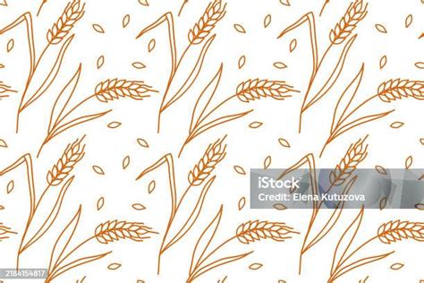 이음새가 없는 작은 이삭 패턴 선형 낙서 스케치 손으로 그린 벡터 그림입니다 밀 호밀 보리 프린트의 황금 줄기 농산물 벽지 스크랩 포장지에 대한 반복 배경 곡초류에 대한