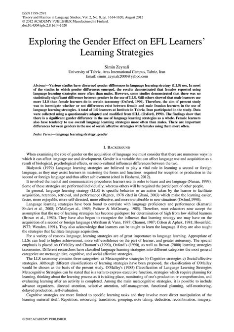 Solution Exploring The Gender Effect On Efl Learners Learning