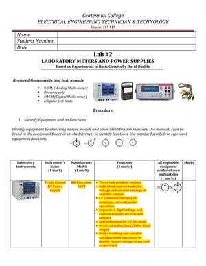 EET LAB W Week Centennial College ELECTRICAL ENGINEERING TECHNICIAN TECHNOLOGY