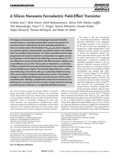 a silicon nanowire ferroelectric field effect tran pdf field effect