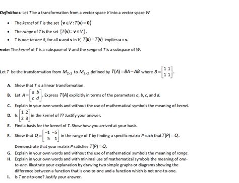 Solved Definitions Let T Be A Transformation From A Vector