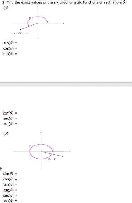 Solved Find The Exact Values Of The Six Trigonometric Chegg Com