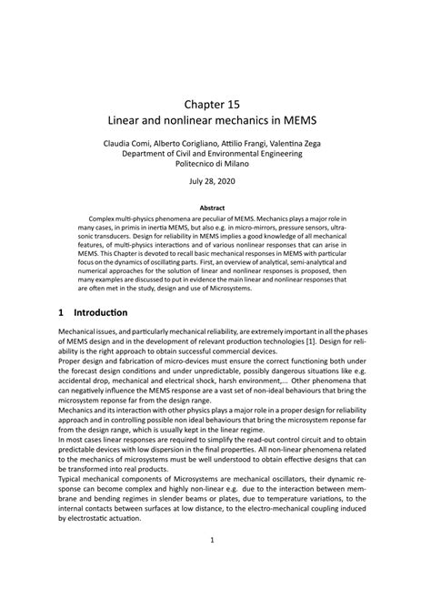 PDF Linear And Nonlinear Mechanics In MEMS