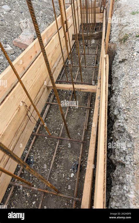 Reinforcement Of The Strip Foundation Lower Layer Of Reinforcement Unfinished Formwork Stock