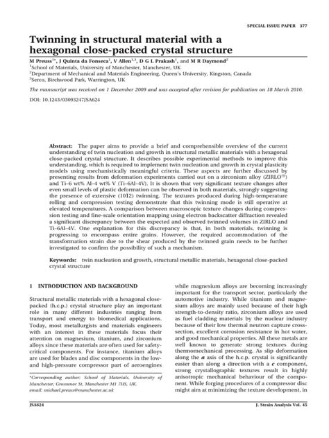 Preuss Et Al 2010 Twinning In Structural Material With A Hexagonal
