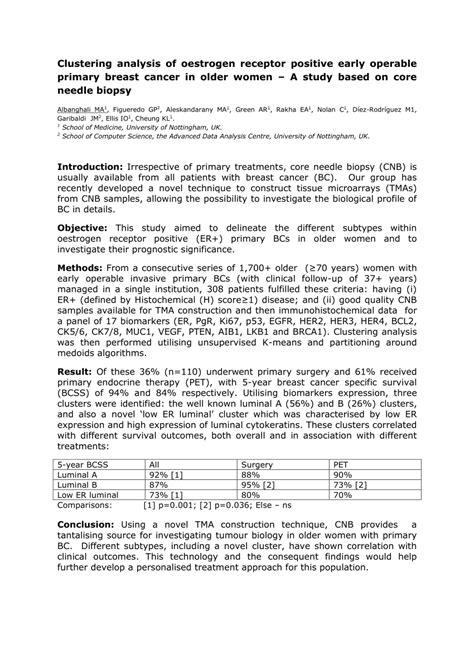 Pdf Clustering Analysis Of Oestrogen Receptor Positive Early Operable