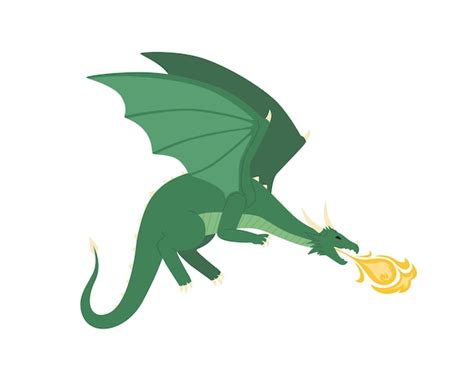 Premium Vector Green Mythical Dragon Blowing Fire Vector Flat