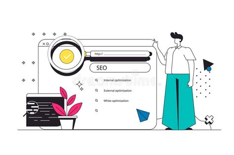 Seo Optimization Outline Illustration Stock Vector Illustration Of Optimization Computer