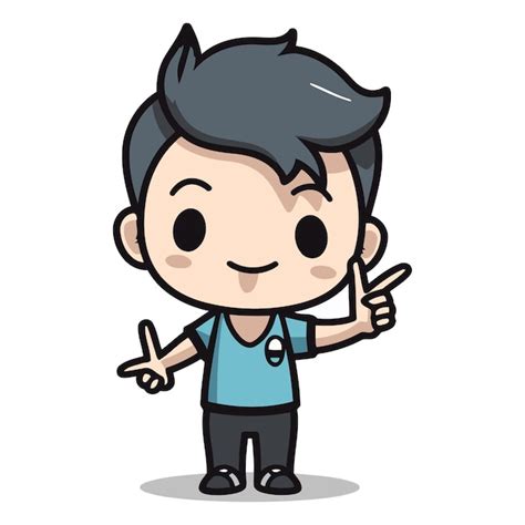 귀여운 소년 가리키는 만화 터 일러스트레이션aaa 프리미엄 벡터