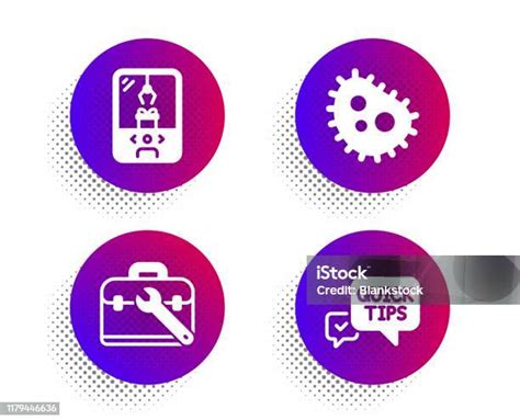 박테리아 공구 케이스 및 크레인 발톱 기계 아이콘 세트 빠른 팁 기호 벡터 갈고리 발톱에 대한 스톡 벡터 아트 및 기타 이미지 갈고리 발톱 고급 교육 Istock