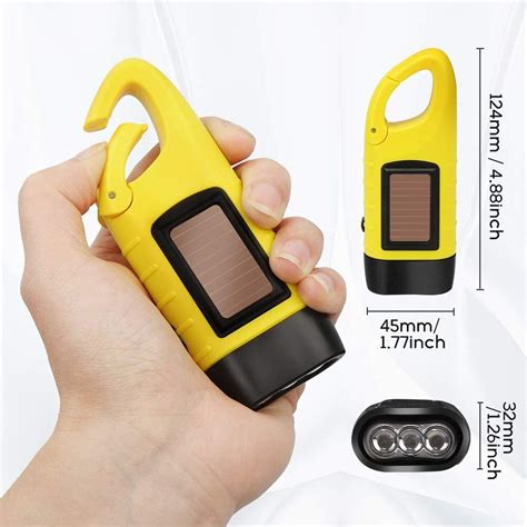 2pcs Yellow Hand Crank Flashlight Solar Powered Emergency Torch Rechargeable Dynamo With Quick