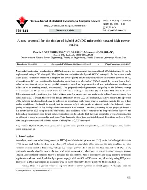 Pdf A New Proposal For The Design Of Hybrid Ac Dc Microgrids Toward High Power Quality
