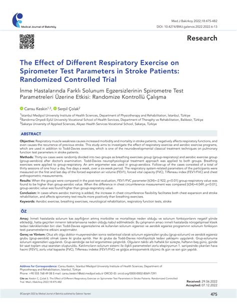 Pdf The Effect Of Different Respiratory Exercise On Spirometer Test Parameters In Stroke