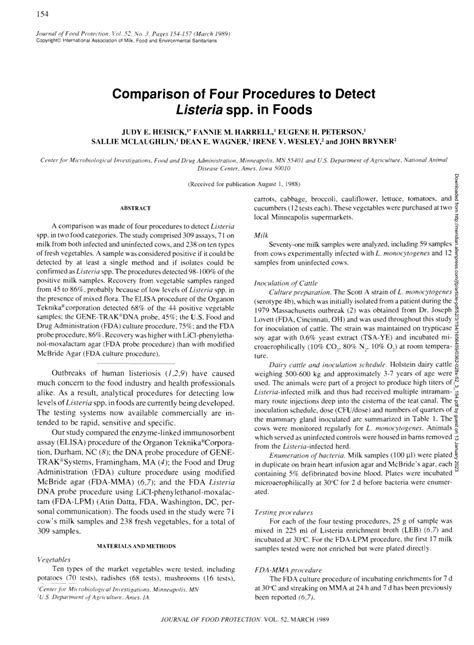 Pdf Comparison Of Four Procedures To Detect Listeria Spp In Foods