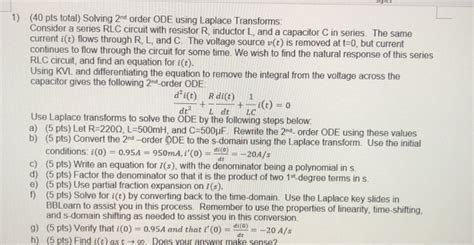 Solved 1 40 Pts Total Solving And Order Ode Using Laplace