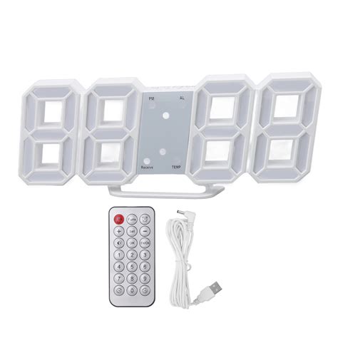 3d Led Digital Clock Time Temperature Display Night Light Alarm Function White 3d Digital Clock