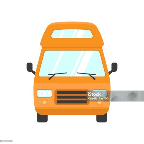 밴 아이콘 여름 캠프 캠퍼 캐러밴 캠핑카 색상 실루엣 전면 보기입니다 벡터 간단한 평면 그래픽 그림 흰색 배경에 격리된 개체입니다 격리 버스에 대한 스톡 벡터 아트 및 기타