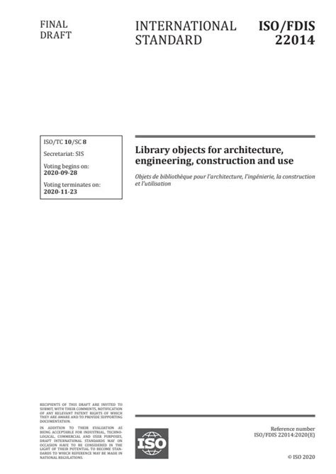 Iso Fdis 22014 Library Objects For Architecture Engineering Construction And Use