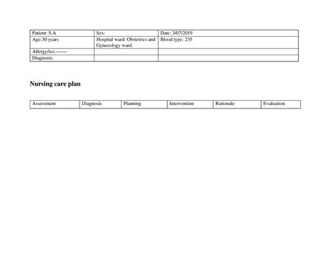 Assignment Nursong Patient S Sex Date 3 07 Age 30 Years Hospital Ward Obstetrics And