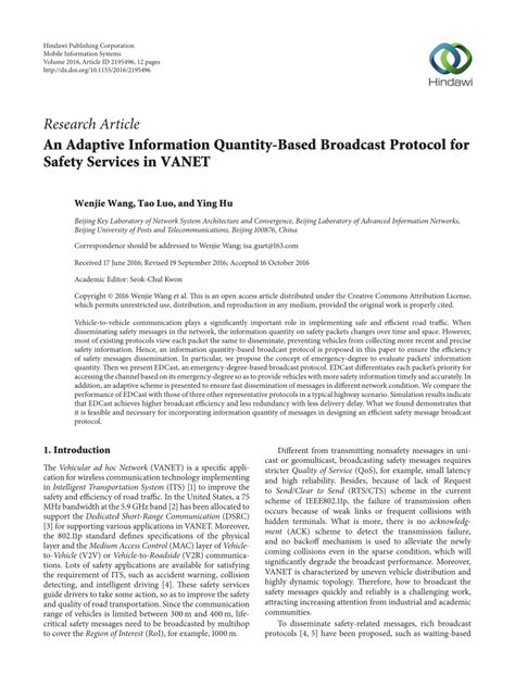 Pdf An Adaptive Information Quantity Based Broadcast Protocol For Safety Services In Vanet