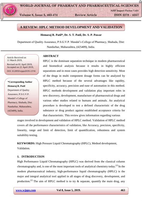 Pdf A Review Hplc Method Development And Validation Dokumentips