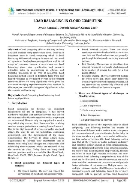 Load Balancing In Cloud Computing Pdf