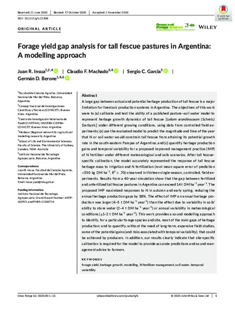 Pdf Forage Yield Gap Analysis For Tall Fescue Pastures In Argentina A Modelling Approach