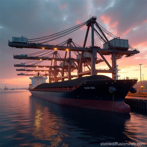 A Realistic Image Of A Bulk Cargo Terminal At A Port During Sunset The Terminal Features Three