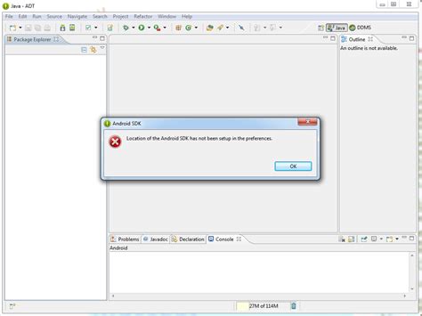 adt location of the android sdk has not been set up in the
