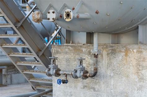 Industry Mounting Unit Of The Drain Pipeline From The Process Tank At An Oil Refinery In Russia