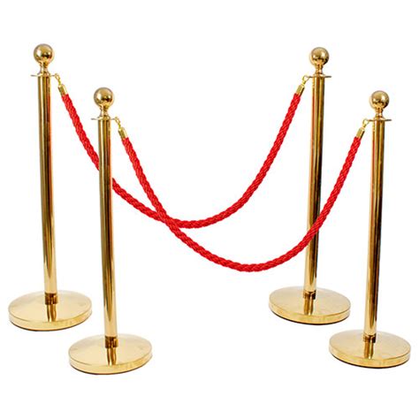 4 Prestige Brass Poles With 2 Red Braided Ropes Partyrama