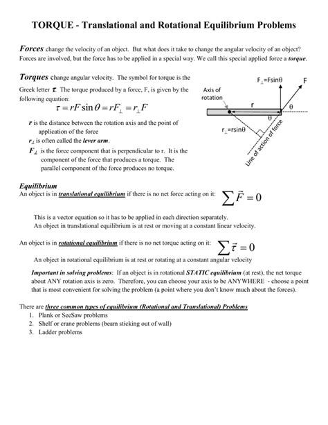 Torque And Equilibrium Problems Worksheet