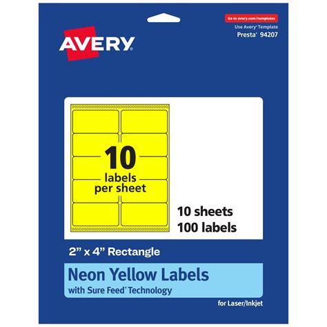 Avery Printable Rectangle Labels Neon Yellow 2 X 4 100ct
