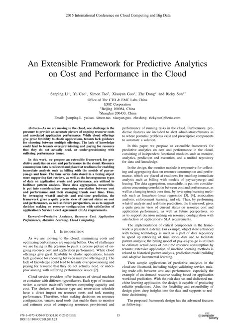 Pdf An Extensible Framework For Predictive Analytics On Cost And