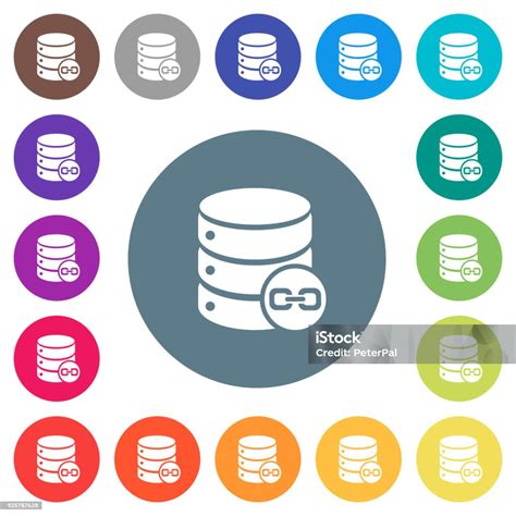 joined database tables flat white icons on round color backgrounds