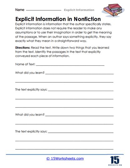 Explicit Information Worksheets 15